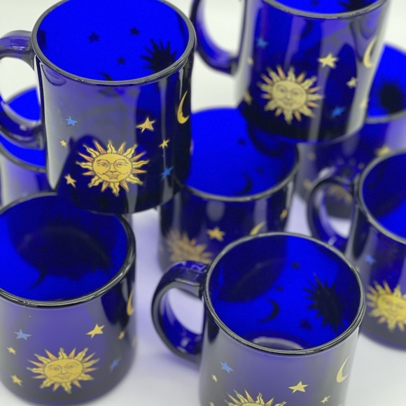 Libbey | Kitchen | Vintage Libbey Celestial Moon Stars Cobalt Blue Mugs ...